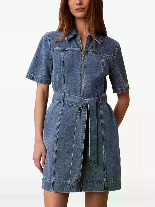 Calvin Klein Belted Zip-up Denim Mini Dress