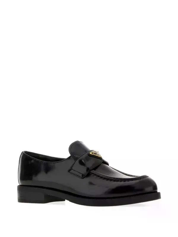 Prada Polished Leather Loafers With Triangle Logo