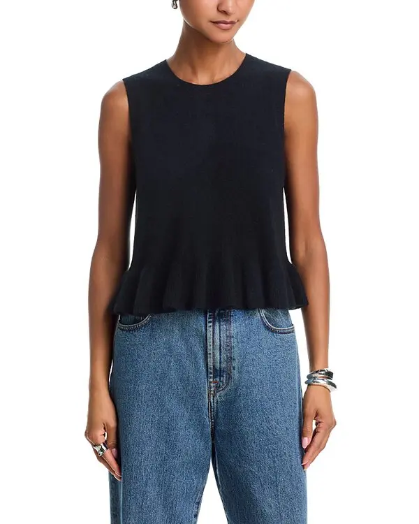 Aqua Cashmere Peplum Crewneck Sweater - Black