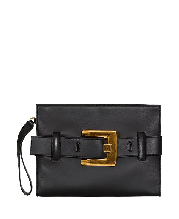 Balmain Anthem Smooth Leather Clutch - Black
