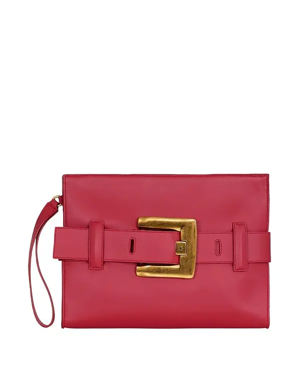 Balmain Anthem Smooth Leather Clutch - Red