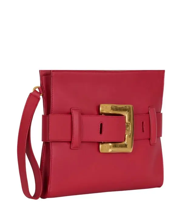 Balmain Anthem Smooth Leather Clutch - Red