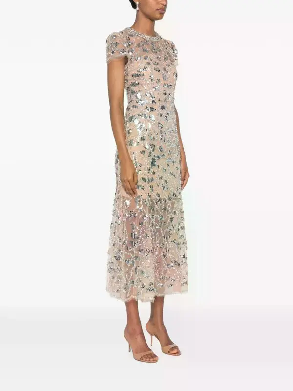SELF-PORTRAIT Sequin-embellished Crystal-neckline Midi Dress