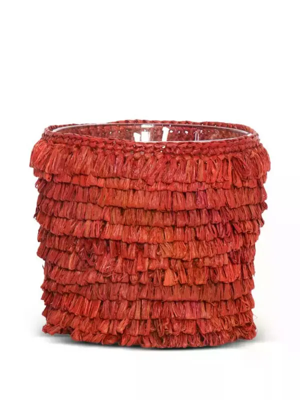 IBELIV Fringed Raffia-cover Candle - Red