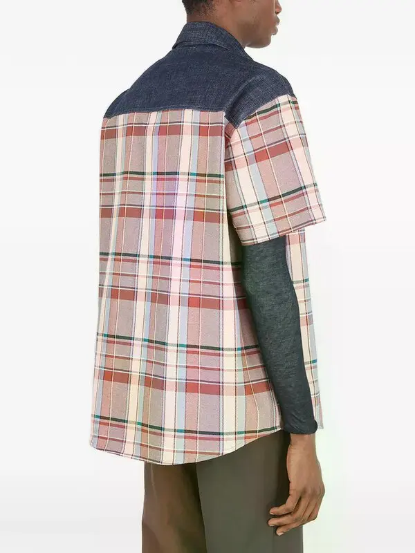 (DI)VISION Check-panel Denim-weave Shirt