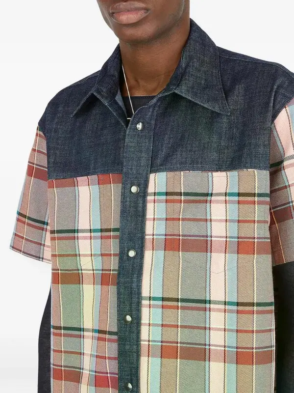 (DI)VISION Check-panel Denim-weave Shirt
