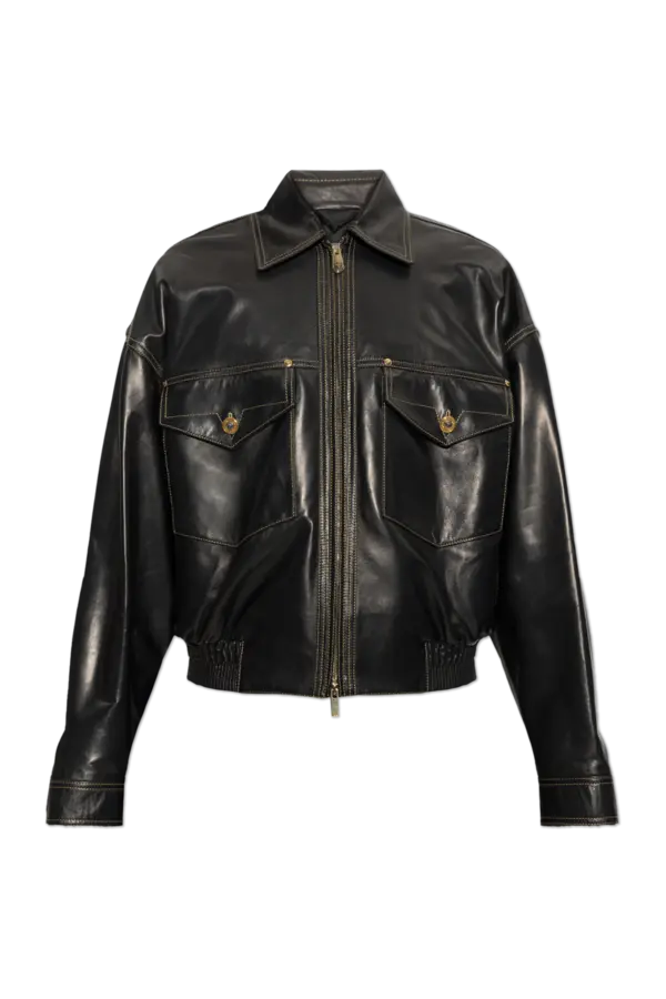 Versace Leather And Suede Paneled Bomber Jacket