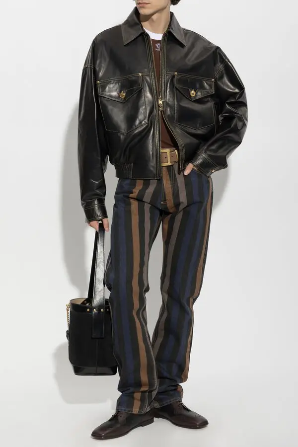 Versace Leather And Suede Paneled Bomber Jacket