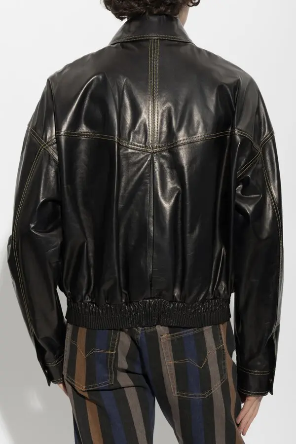 Versace Leather And Suede Paneled Bomber Jacket