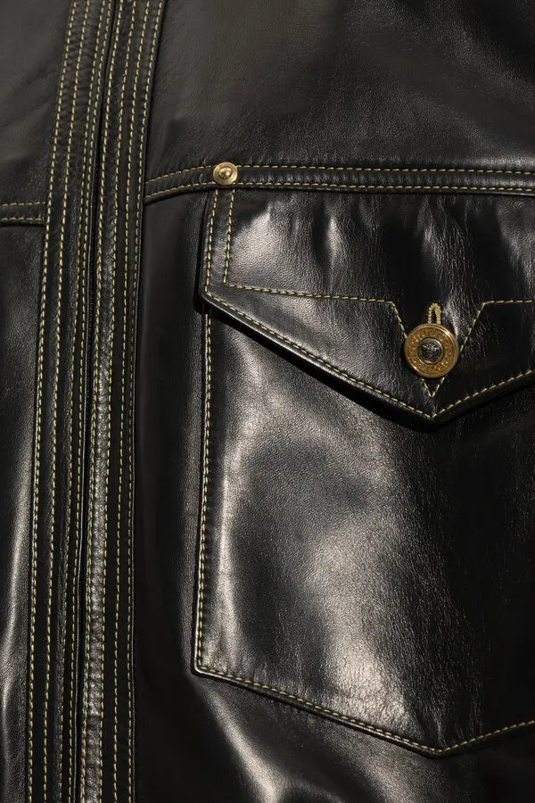 Versace Leather And Suede Paneled Bomber Jacket