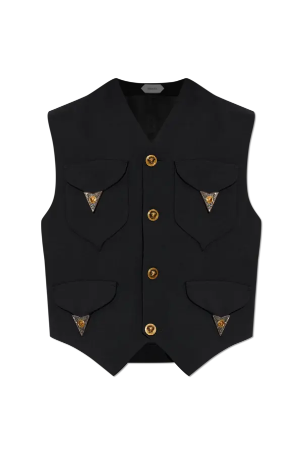 Versace Wool Vest With Appliqués - Black