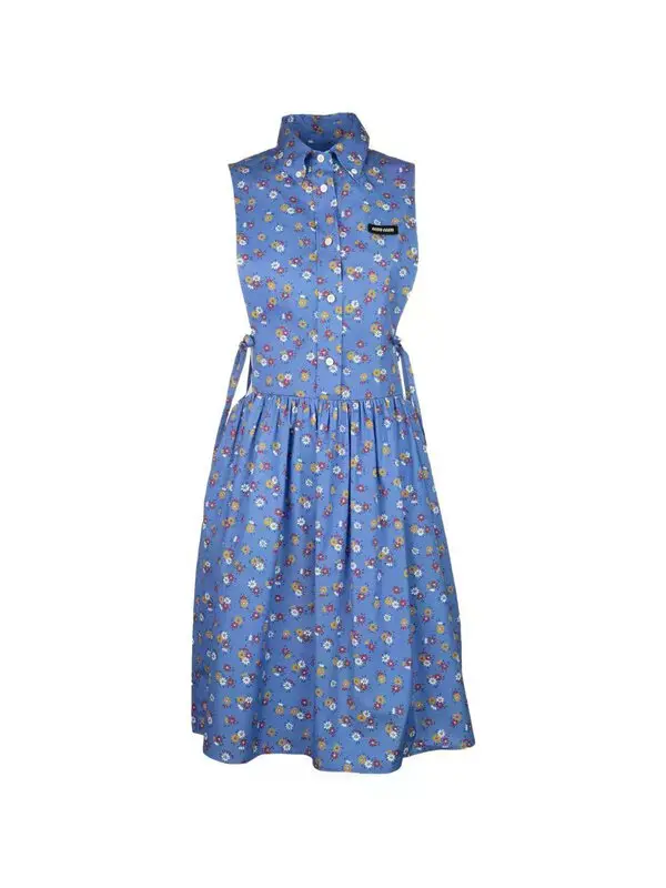 Miu Miu Floral-print Sleeveless Midi Dress - Blue