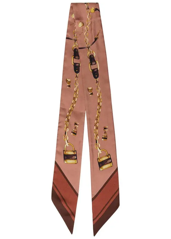Chloé Paddington Slim Printed Silk Scarf - Brown