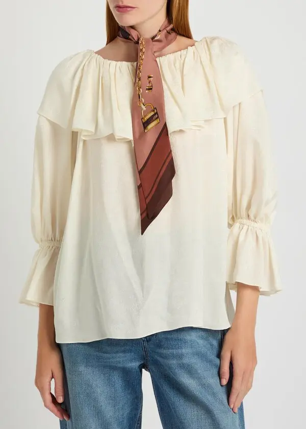Chloé Paddington Slim Printed Silk Scarf - Brown