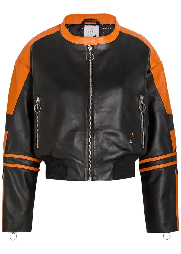 AN-Y1 Biker Colour-blocked Leather Jacket