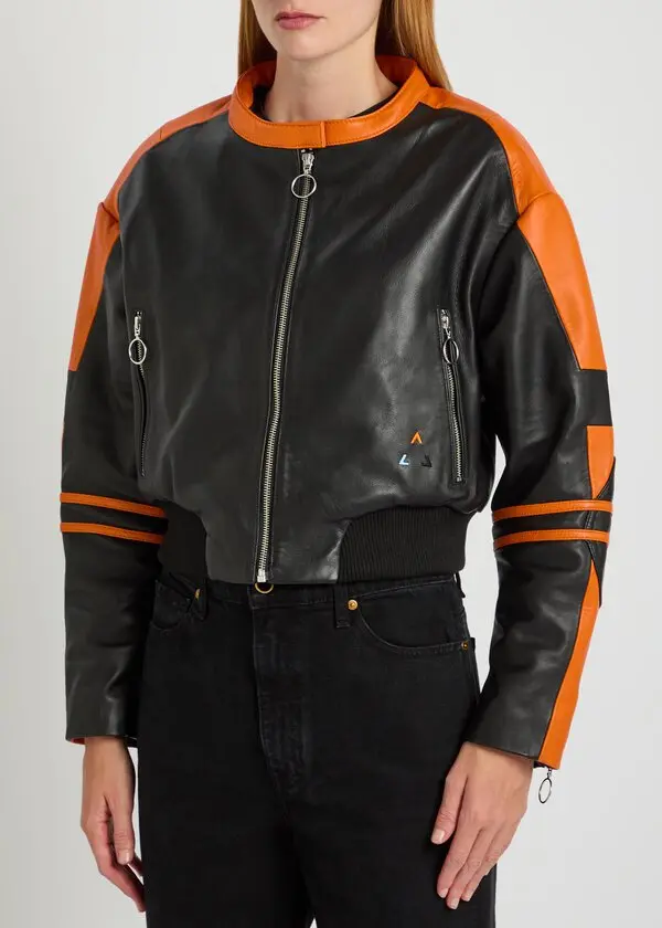 AN-Y1 Biker Colour-blocked Leather Jacket