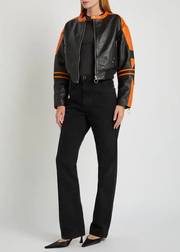 AN-Y1 Biker Colour-blocked Leather Jacket