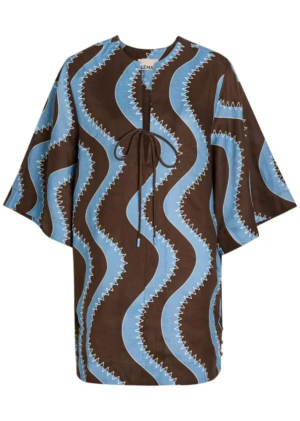 ALEMAIS Alémais Frankie Printed Linen Mini Dress - Blue