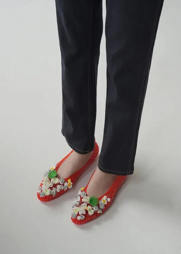 HEAVENLY JELLY Flower Embellished Jelly Ballet Flats