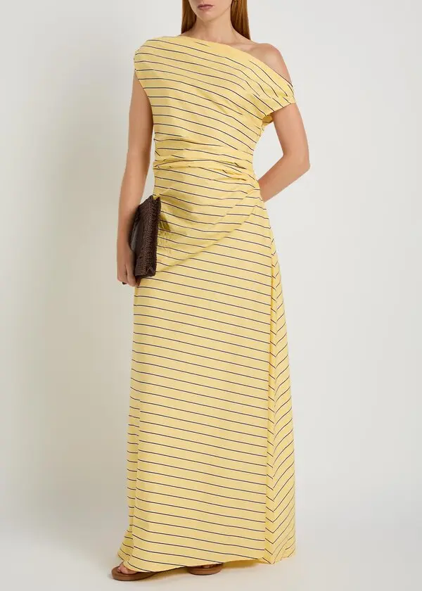 Staud Phare Striped Cotton-poplin Maxi Dress - Yellow