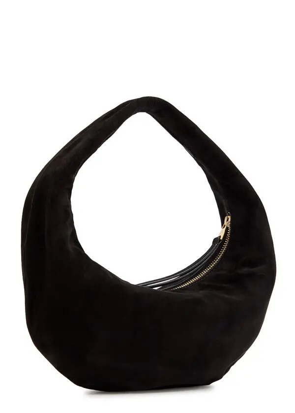 Khaite Olivia Mini Suede Hobo Top Handle Bag - Black