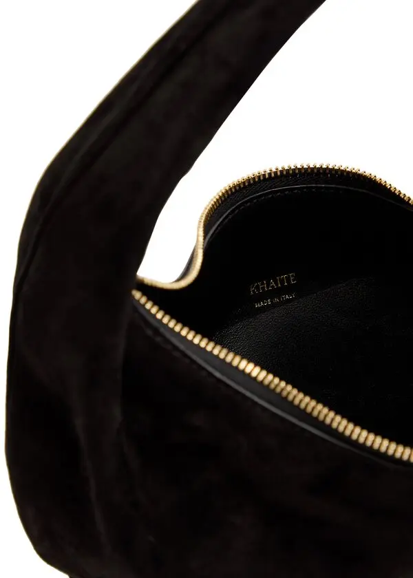 Khaite Olivia Mini Suede Hobo Top Handle Bag - Black