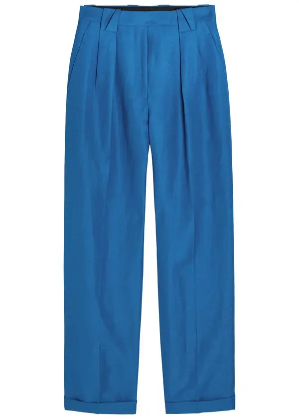 Versace Wool And Linen-blend Trousers - Blue