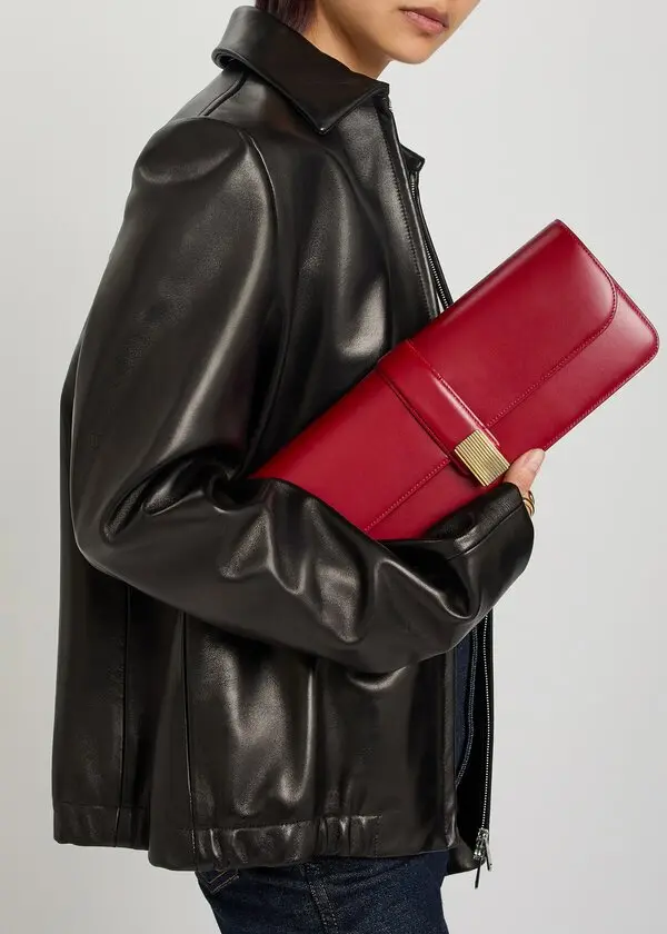 Khaite Blake Leather Clutch With Gold-tone Hardware - Red