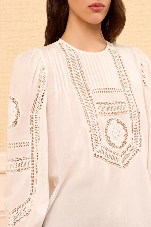 Ulla Johnson Marlowe Cotton Top With Lace Appliqués - Pristine