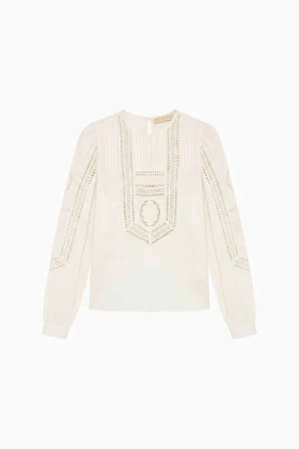 Ulla Johnson Marlowe Cotton Top With Lace Appliqués - Pristine