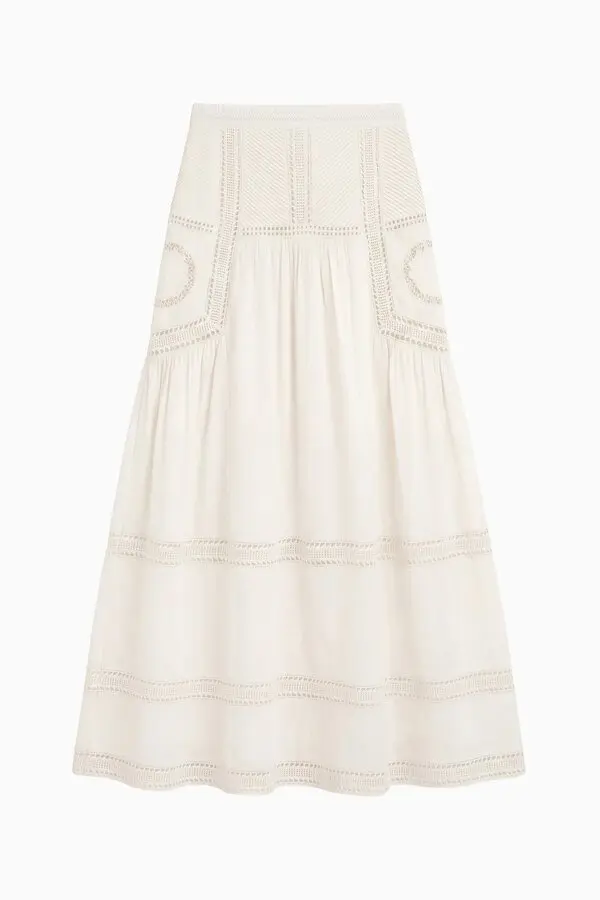 Ulla Johnson Alice Cotton Midi Skirt With Crocheted Lace - Pristine
