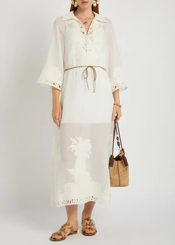 Zimmermann Indra Embroidered Ramie Maxi Dress