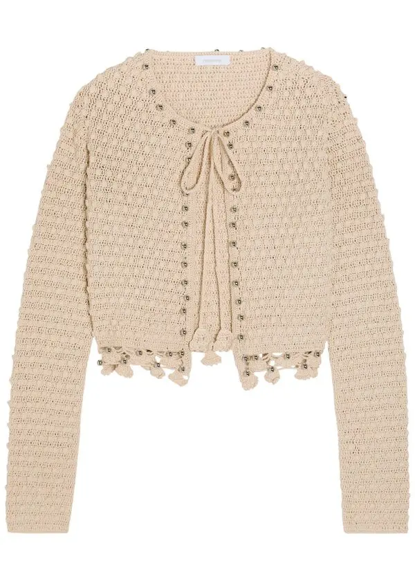 Rabanne Bead-embellished Crochet Cotton Cardigan - Ecru