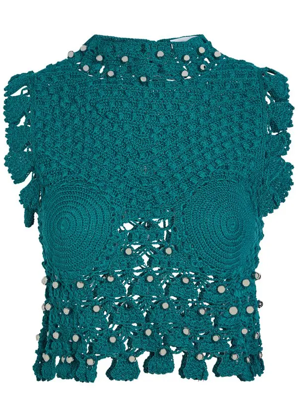 Rabanne Crochet Bead-embellished Cotton Cardigan - Green