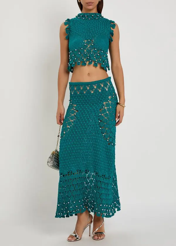 Rabanne Embellished Crochet Cotton Crop Top