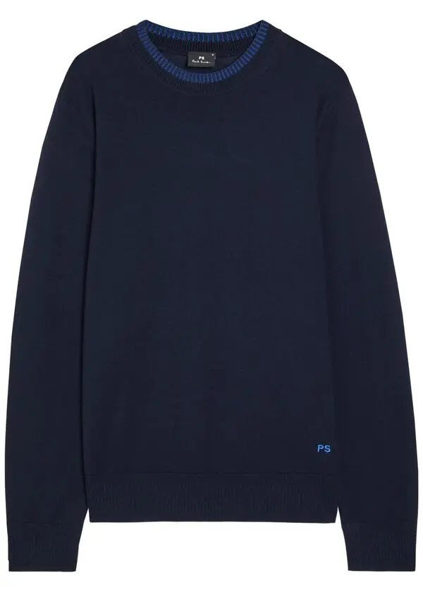 Paul Smith Logo-embroidered Merino Wool Jumper - Navy