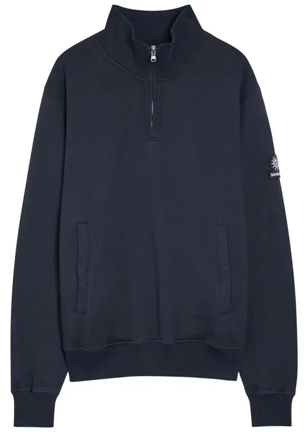 SANDBANKS Logo-appliquéd Quarter-zip Cotton Sweatshirt - Navy