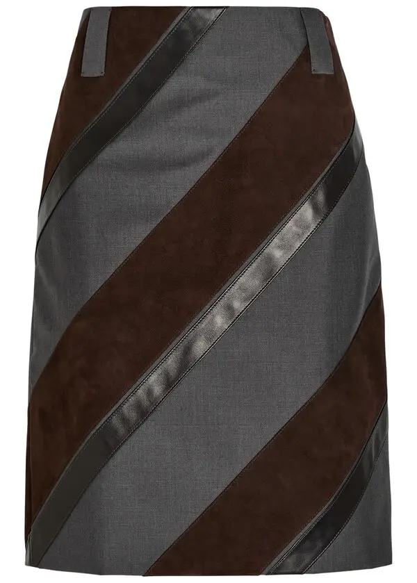 Versace Panelled Leather And Mohair-blend Knee-length Skirt