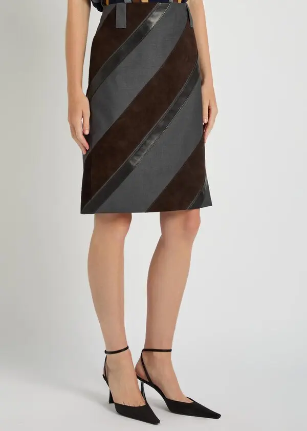 Versace Panelled Leather And Mohair-blend Knee-length Skirt