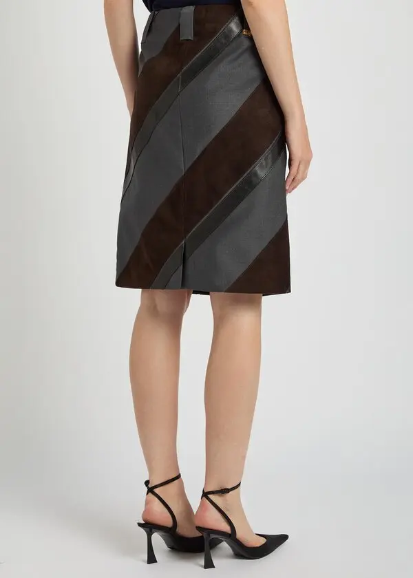 Versace Panelled Leather And Mohair-blend Knee-length Skirt