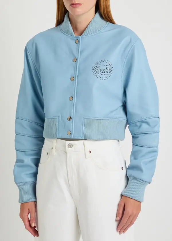 AN-Y1 Queen Stud-embellished Leather Cropped Bomber Jacket
