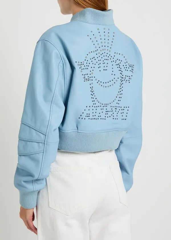 AN-Y1 Queen Stud-embellished Leather Cropped Bomber Jacket