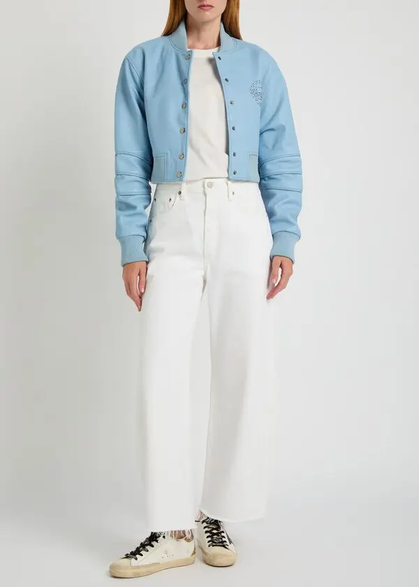 AN-Y1 Queen Stud-embellished Leather Cropped Bomber Jacket
