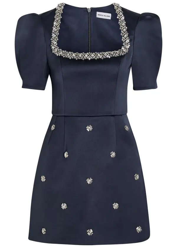 Rebecca Vallance Ayla Crystal-embellished Satin-crepe Mini Dress - Navy