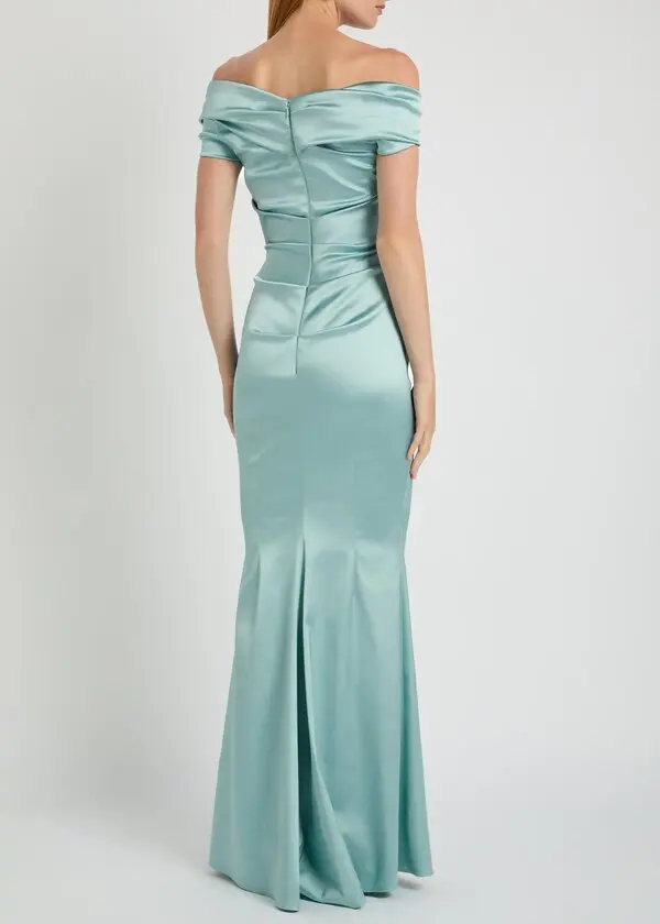 Talbot Runhof Asymmetric Off-the-shoulder Satin Gown - Light Blue