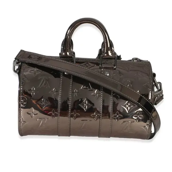 LOUIS VUITTON Gunmetal Mirror Monogram Heritage Keepall Bandouliere 25