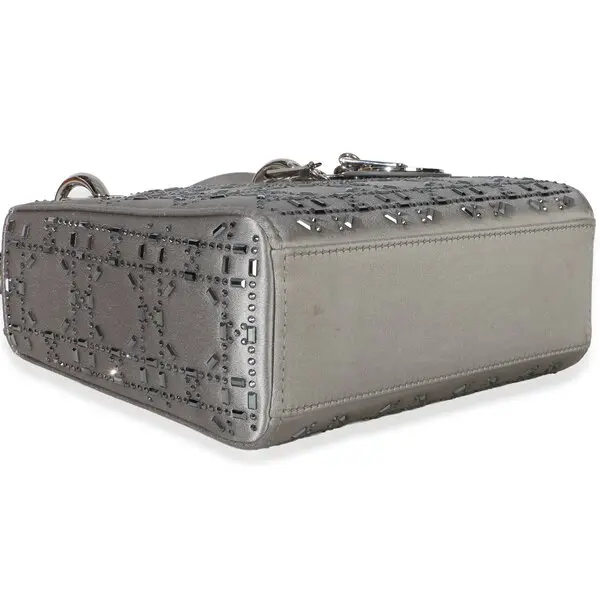 Dior Grey Satin Crystal Cannage Lady Bag - Gray