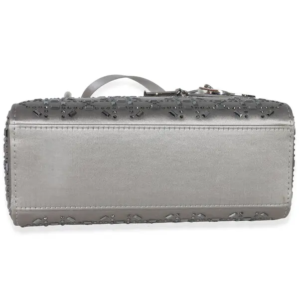 Dior Grey Satin Crystal Cannage Lady Bag