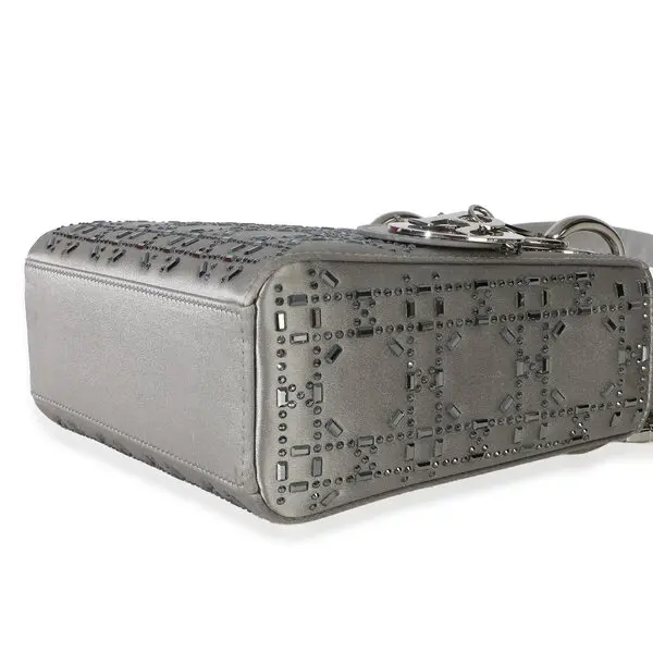 Dior Grey Satin Crystal Cannage Lady Bag