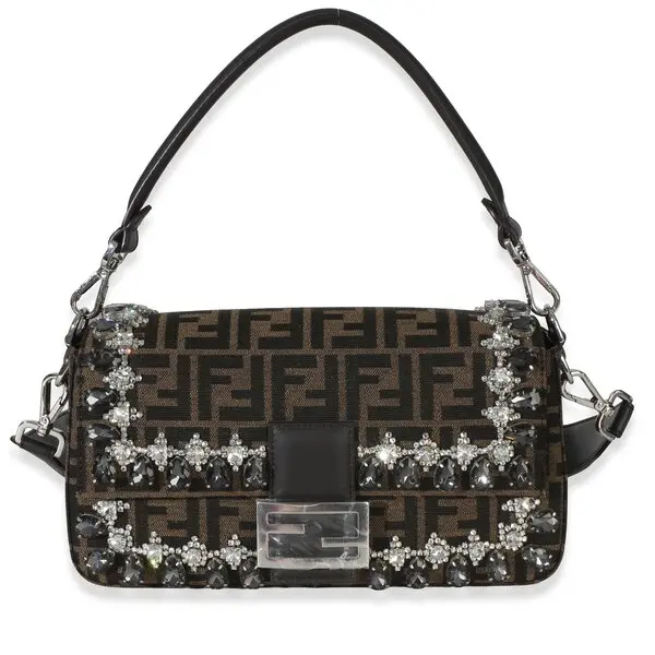 Fendi Ff Jacquard Baguette Bag With Strass Crystal Embellishments - Brown